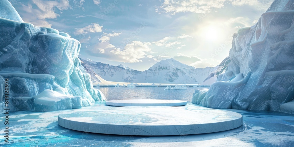 Ice podium background snow winter product platform cold mountain 3D ...