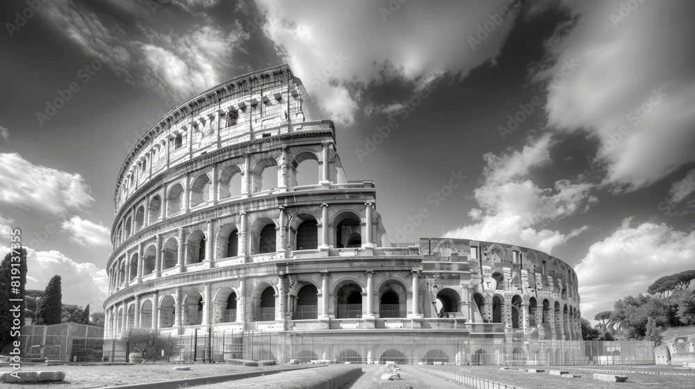 Humanity Heritage Day, Colosseum, ancient roman empire Black white ...