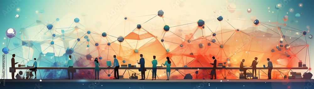 information sharing flat design side view networking cartoon drawing ...