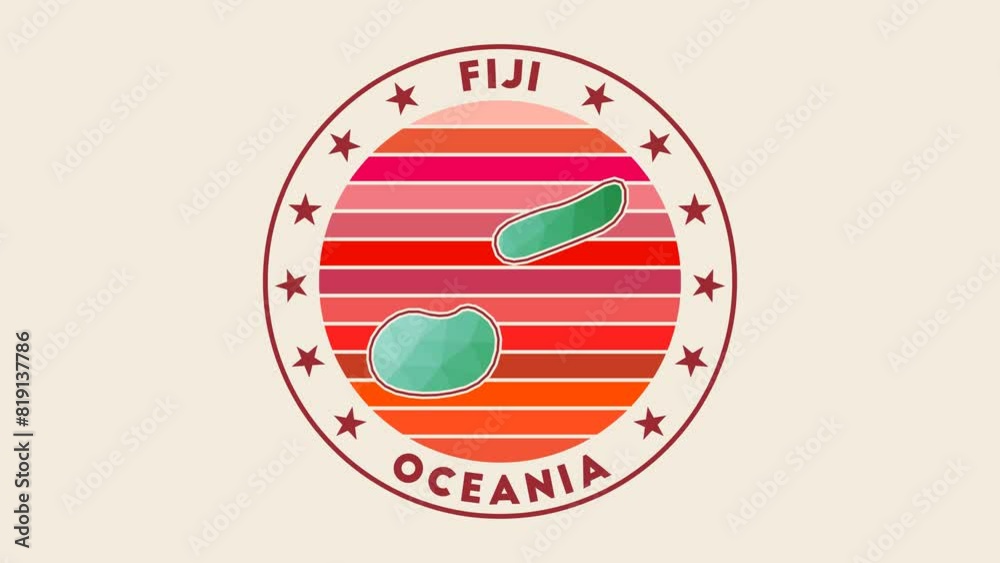Fiji intro video. Badge with the circular name and map of the country ...