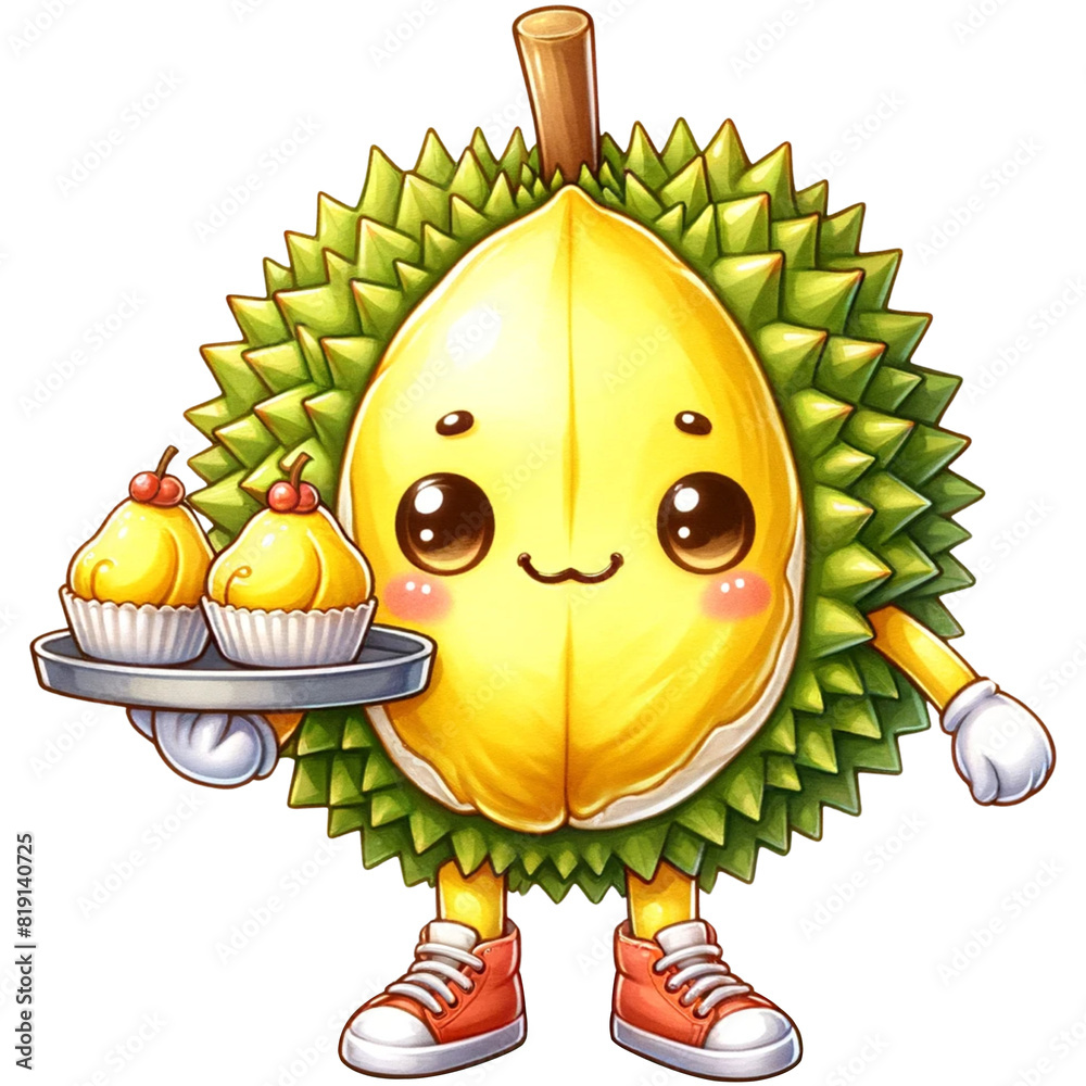 cute watercolor durian clipart,durian retro character,durian lover,cute ...