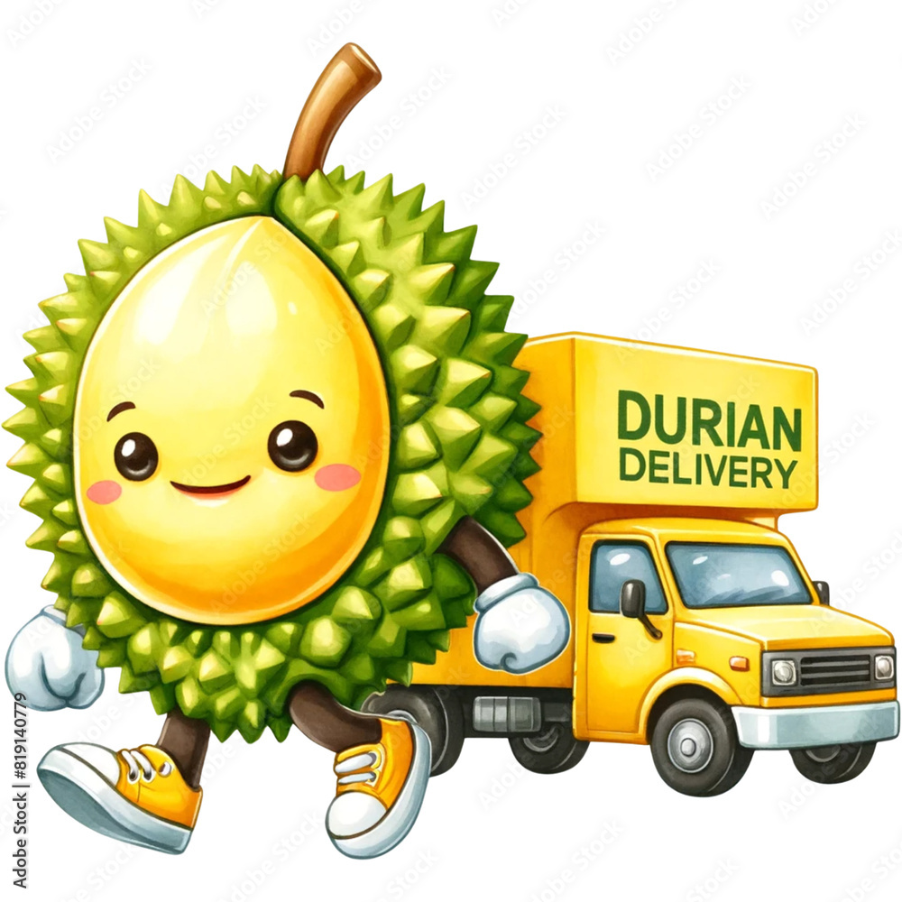 cute watercolor durian clipart,durian retro character,durian lover,cute ...