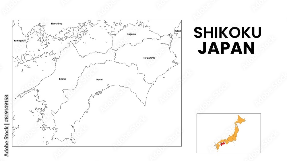 Shikoku Map. State and district map of Shikoku. Administrative map of ...