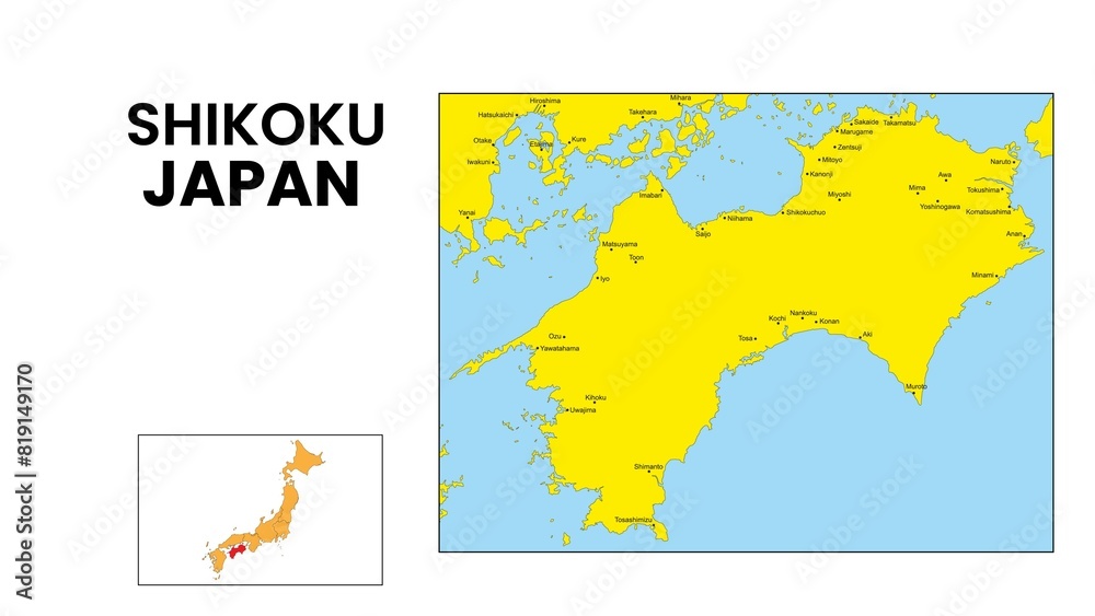 Shikoku Map. Major city map of Shikoku. Political map of Shikoku with ...