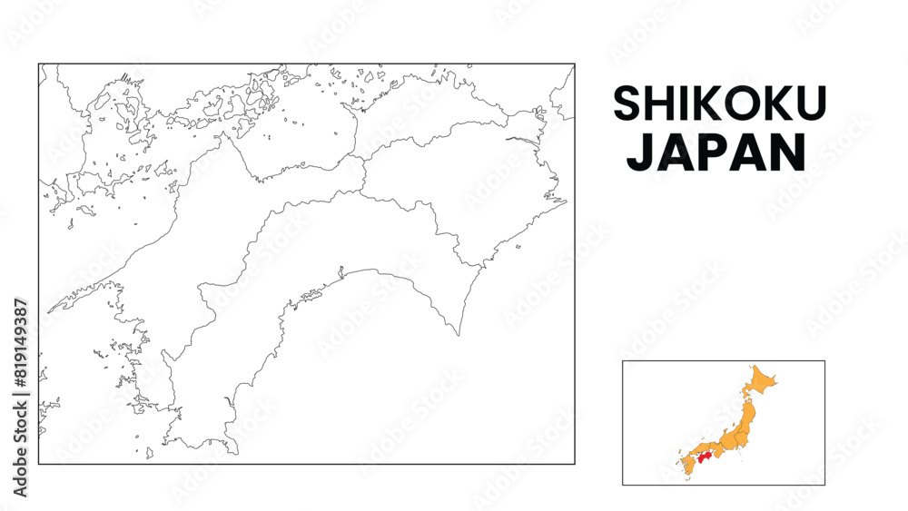 Shikoku Map. Outline state map of Shikoku. Political map of Shikoku ...