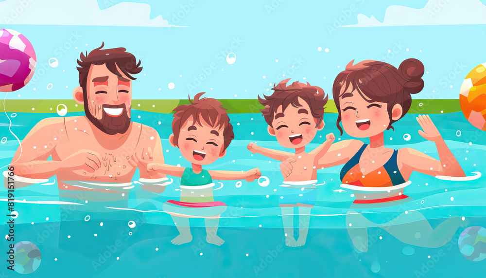 Happy Family Playing Together in a Swimming Pool - Enjoy a refreshing ...