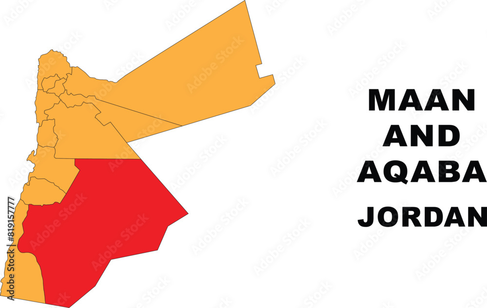 Maan and Aqaba Map in Jordan. Vector Map of Jordan. Regions map of ...