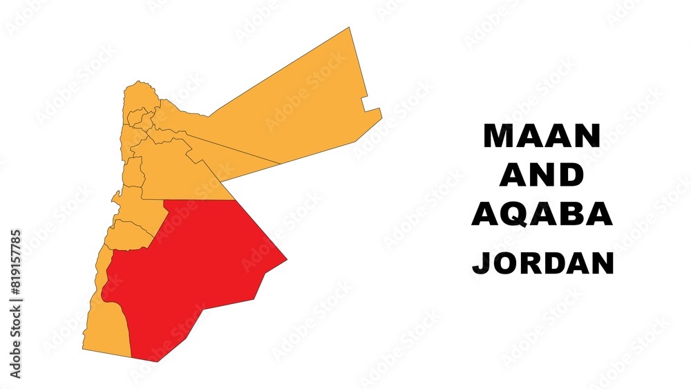 Maan and Aqaba Map in Jordan. Vector Map of Jordan. Regions map of ...
