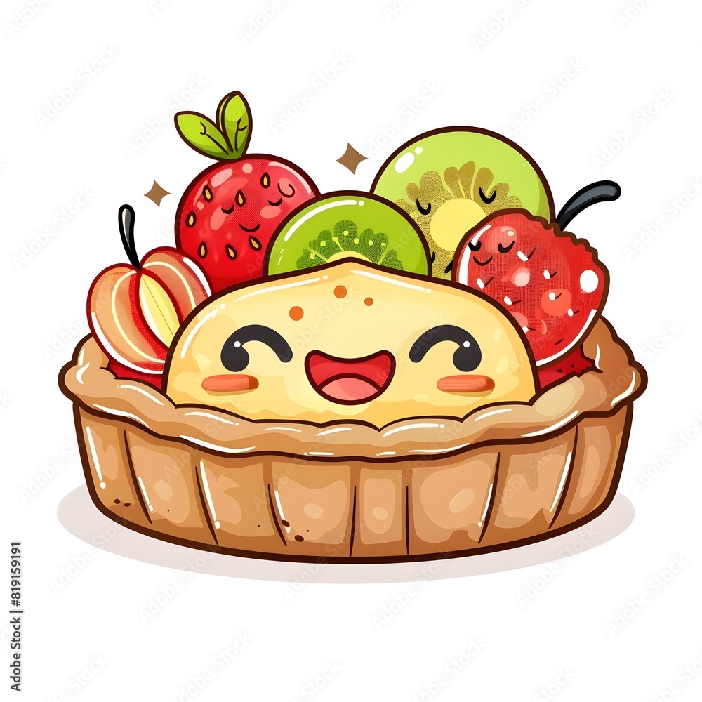 Cute Cartoon Galette with Fruit Filling and Happy Expression on White ...