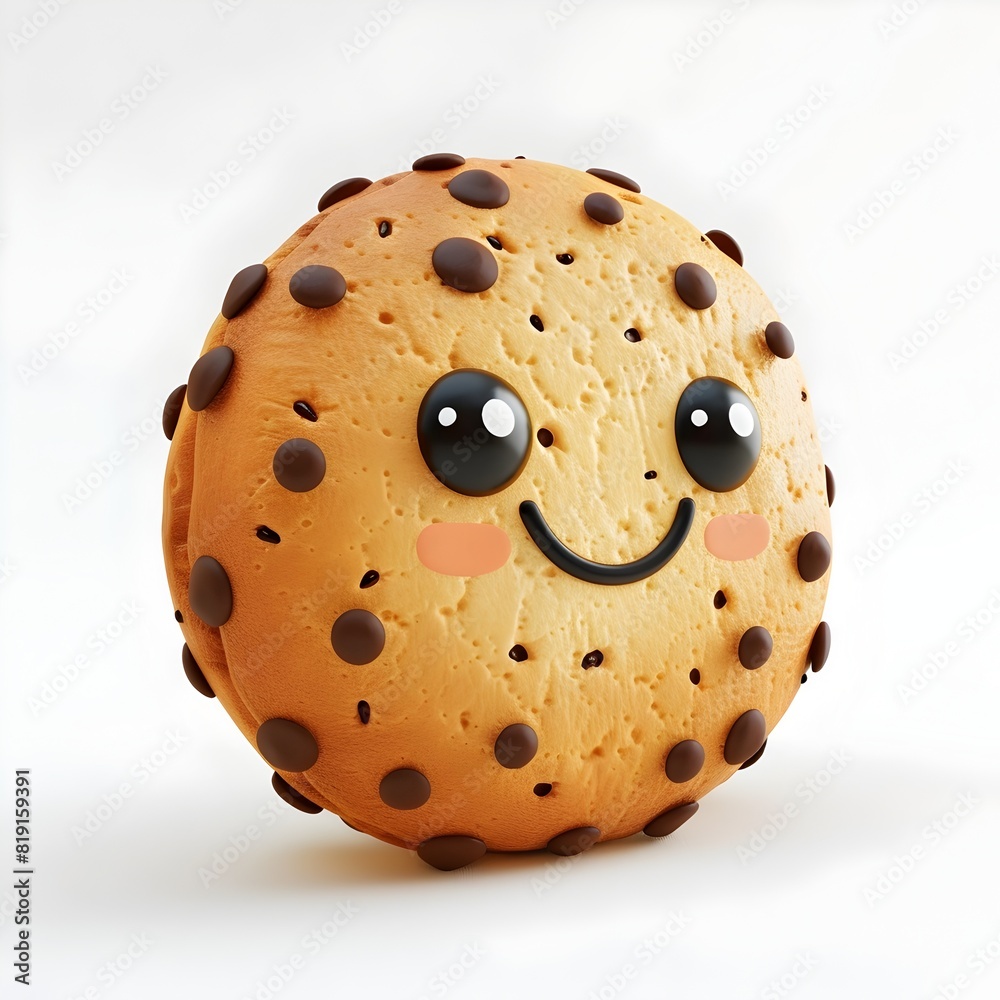 Delightful 3D Rendered Chocolate Chip Cookie with Cheerful Smiley Face ...