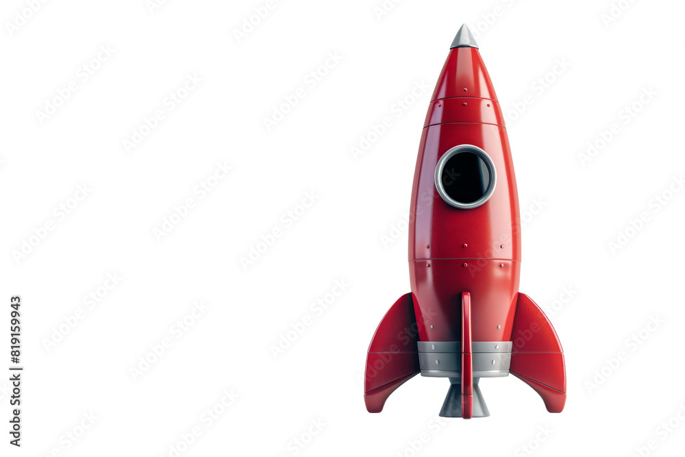 Red cartoon rocket ready for launch. Isolated background, space ...