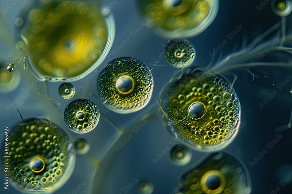 microscopic world inside a drop of water, featuring tiny organisms and ...