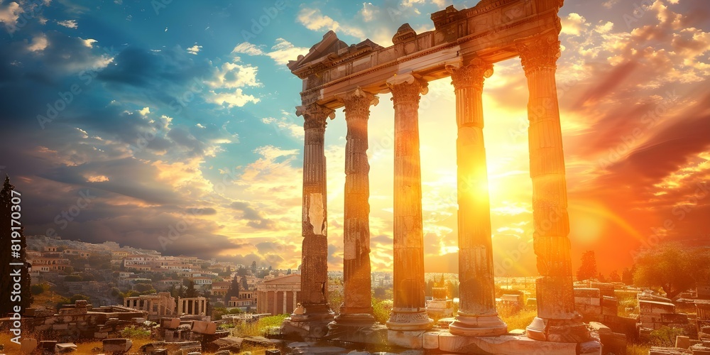 Greek temple background banner design showcasing historical ...