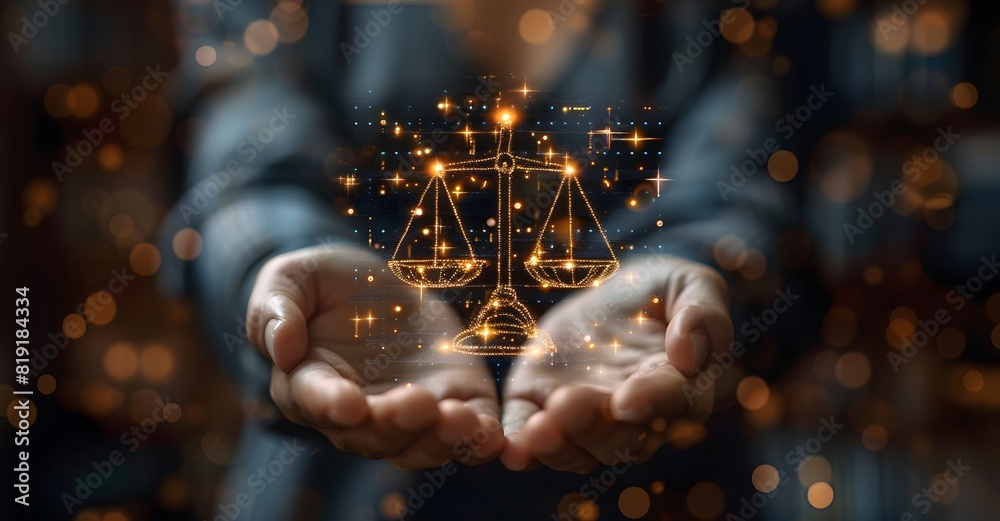 Hands Holding Glowing Scales of Justice Symbolizing Fairness. Scales of ...