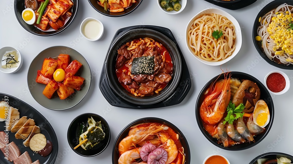 Authentic Korean Cuisine Spread - Top View of Various Traditional ...