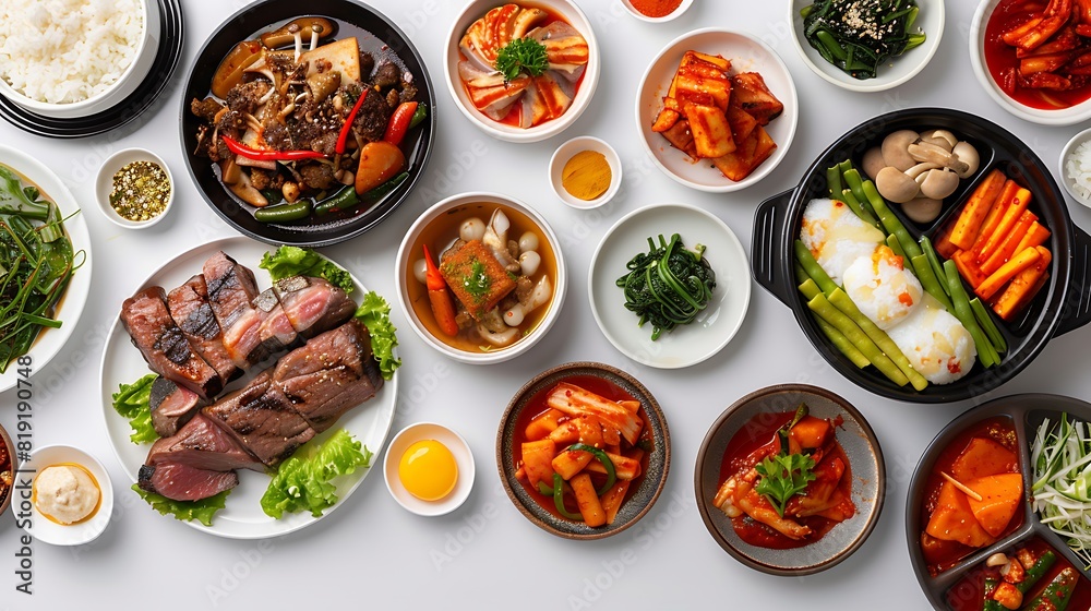 Authentic Korean Food Spread in High Definition 8K on White Background ...