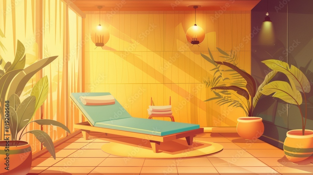 Holistic spa therapy room flat design side view relaxation techniques ...