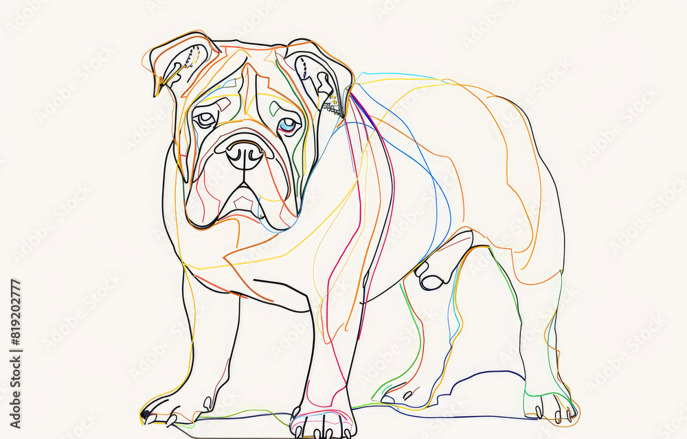 A drawing of Bulldog showing the full body, in one line drawing, figure ...