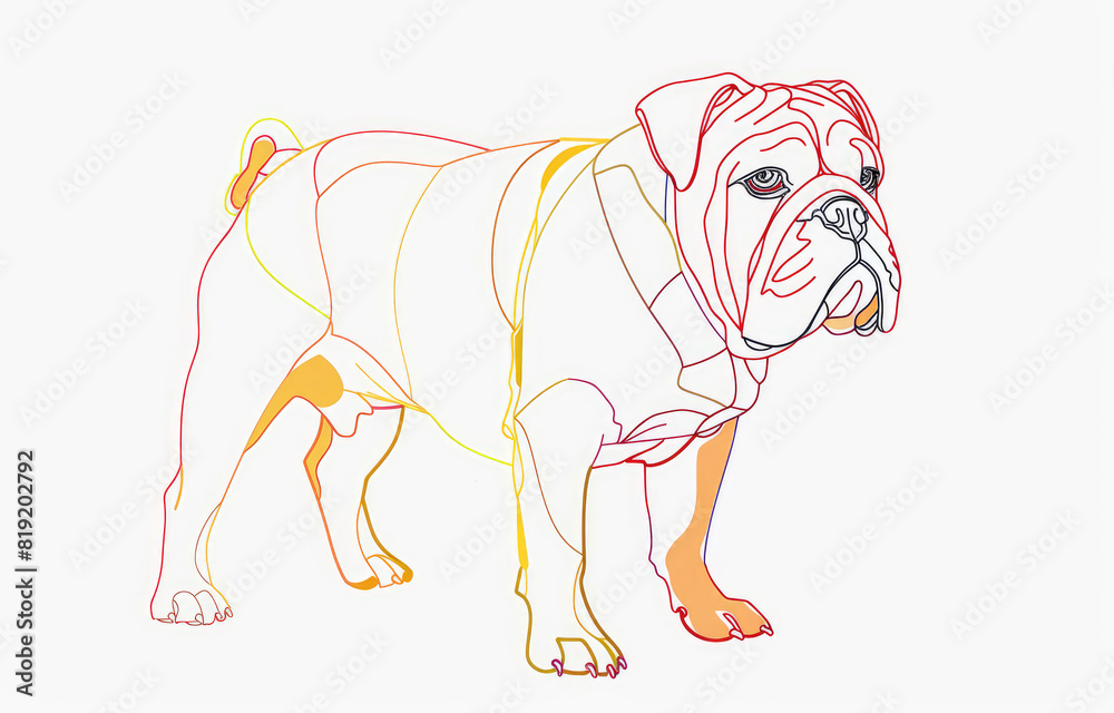 A drawing of Bulldog showing the full body, in one line drawing, figure ...
