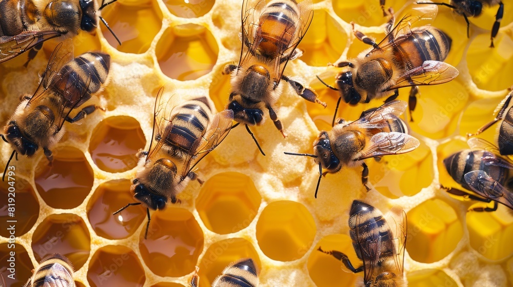 Bees buzzing around beehive flat design top view pollinator garden ...