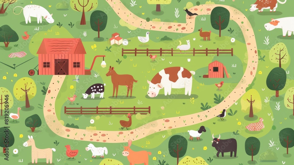 Farm animals in barnyard flat design top view agricultural setting ...