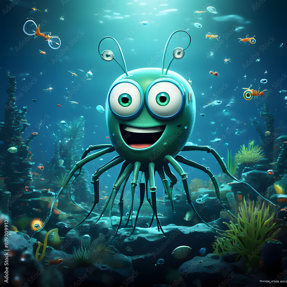 funny cartoon plankton in water, ai-generatet Stock Illustration ...