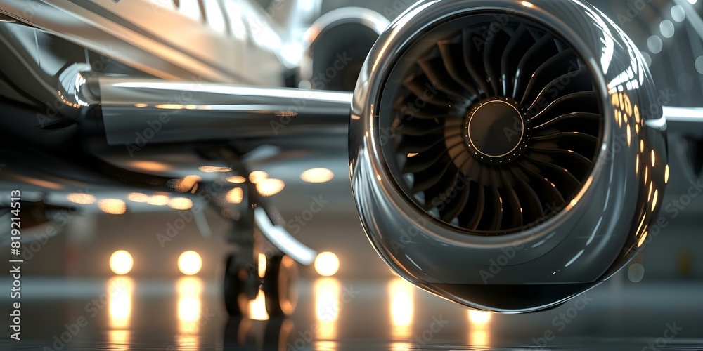Sleek and modern design of a private jet engine intake viewed up close ...