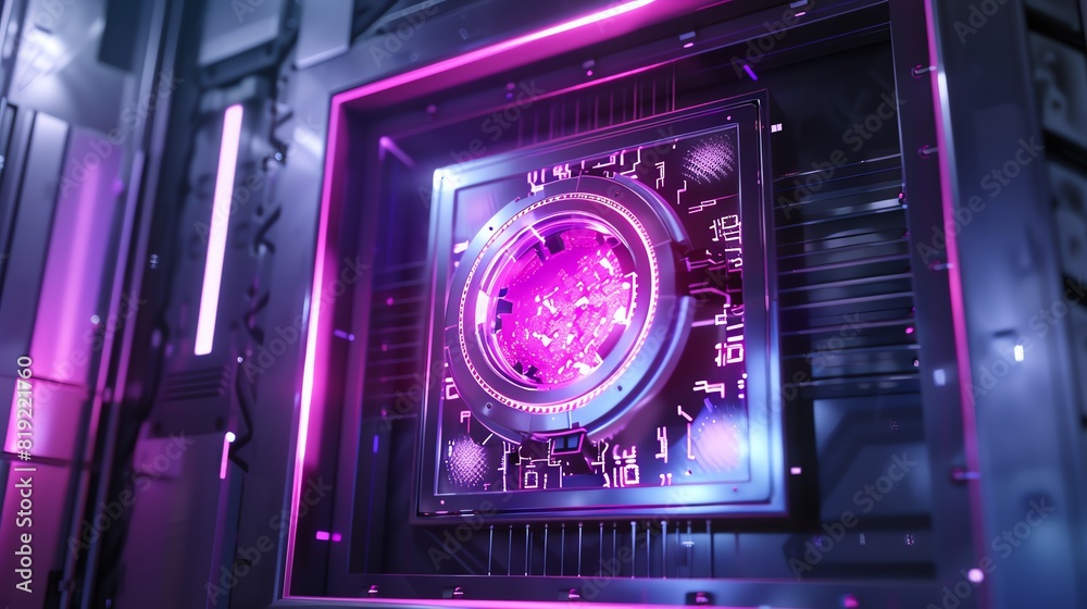 Futuristic glowing technology concept with a purple and blue mechanical ...