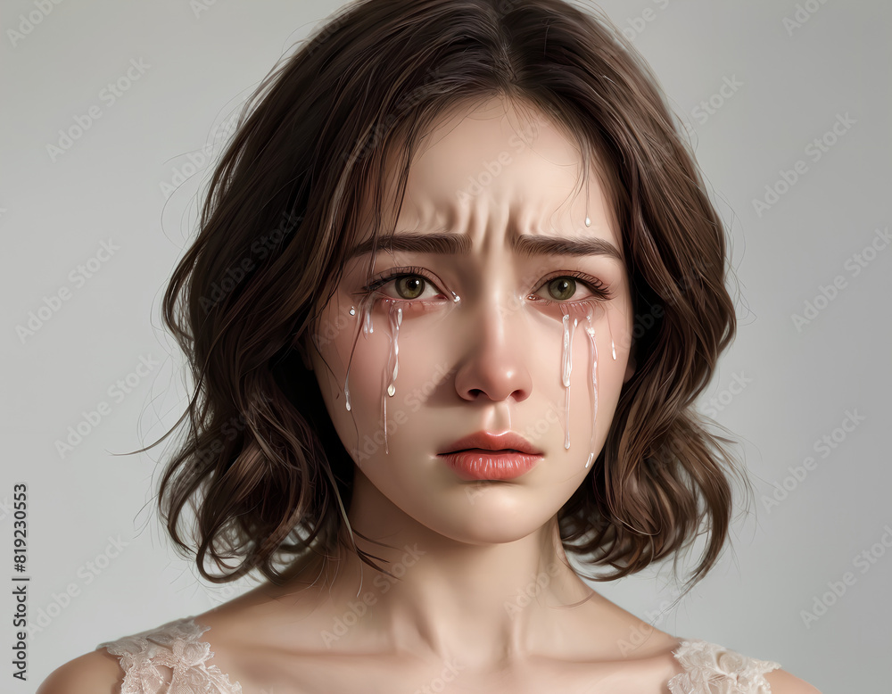 Raw Emotion: Close-Up of a Young Woman Crying Intensely, Crying Out: Intense Emotional Portrait ...