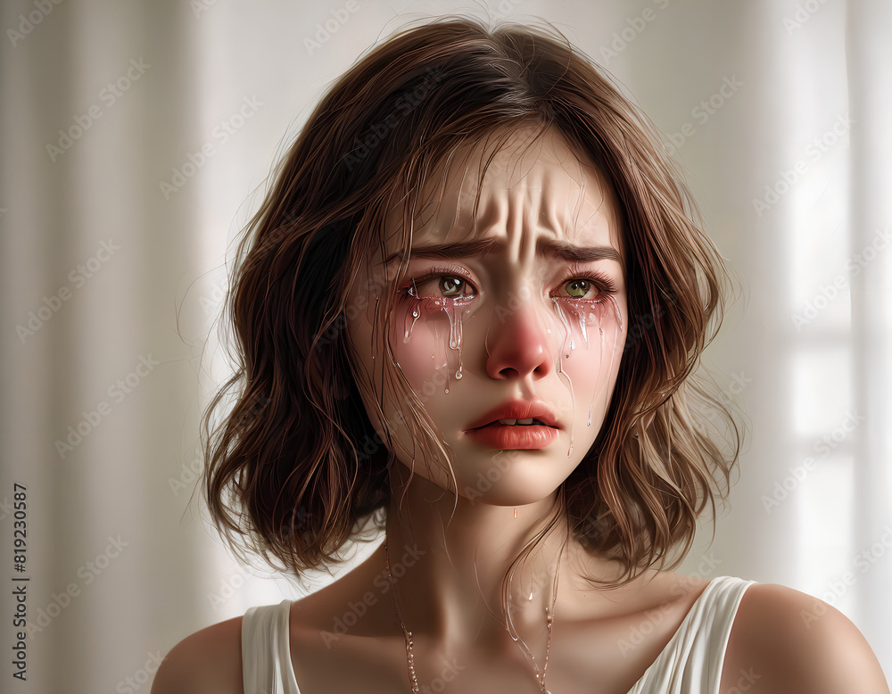 Raw Emotion: Close-Up of a Young Woman Crying Intensely, Crying Out ...