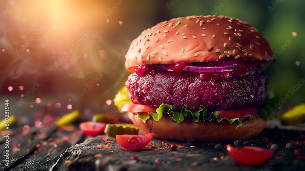 Plant-based meat hamburger, Artificial meat, Cooking Plant based ...