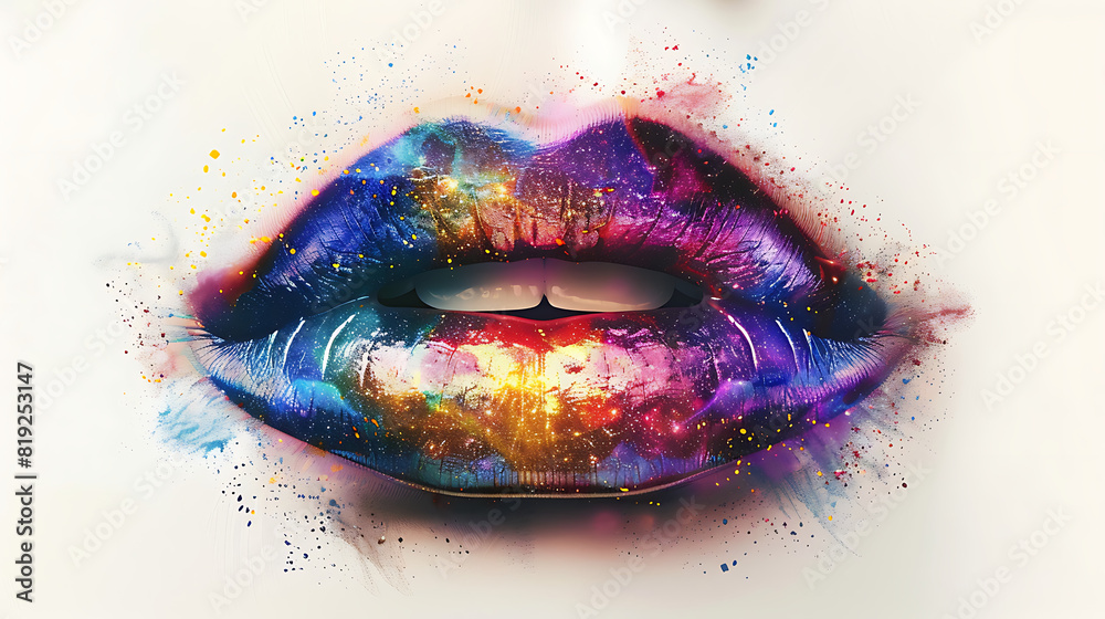 Colorful Lips: The image prominently showcases a pair of lips that are ...