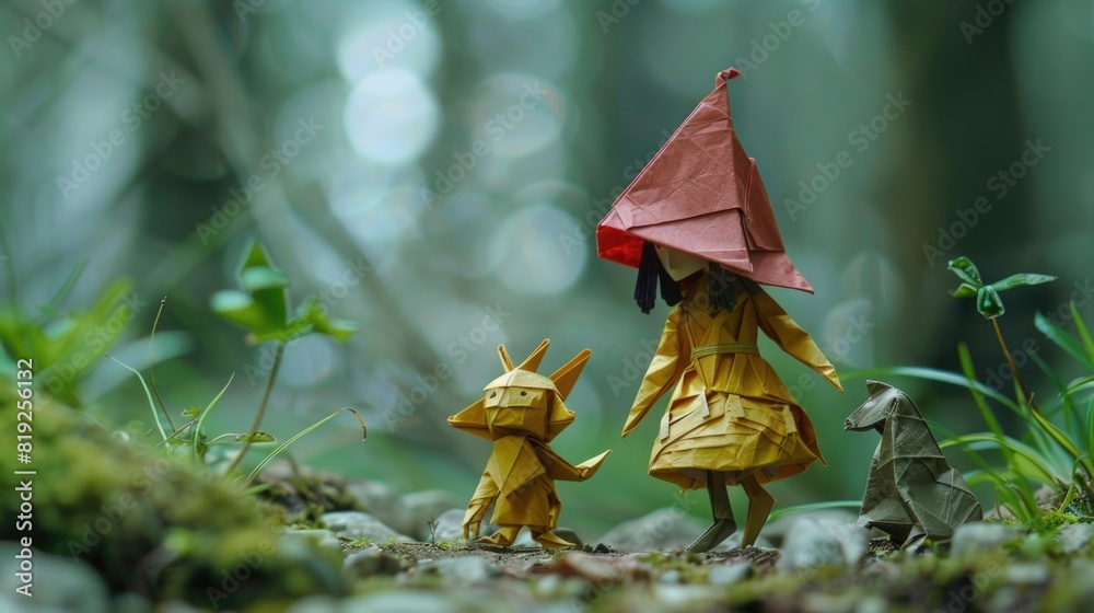 Origami characters on an adventure Stock Illustration | Adobe Stock