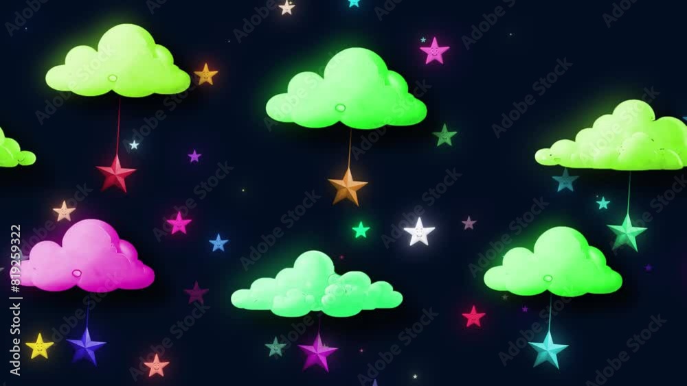 Color Changing Cloud With Hanging Stars Cartoon Animation, Paper Cut ...
