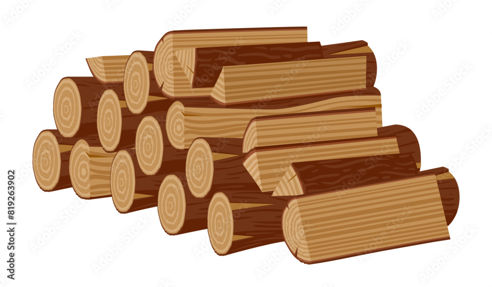 Firewood stacked in pile. Chopped wooden logs, wooden bonfire logs flat ...