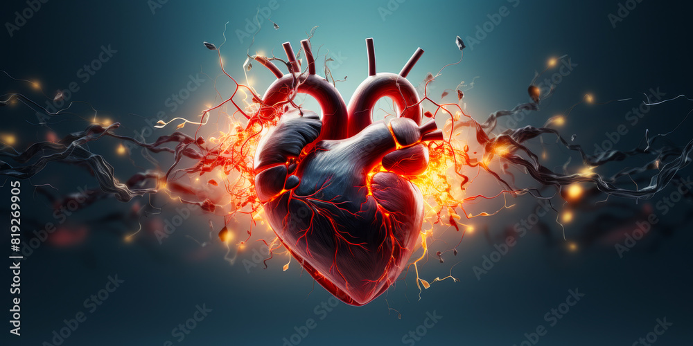 Vibrant Human Heart Illustration with Electric Impulses, Symbolic of ...