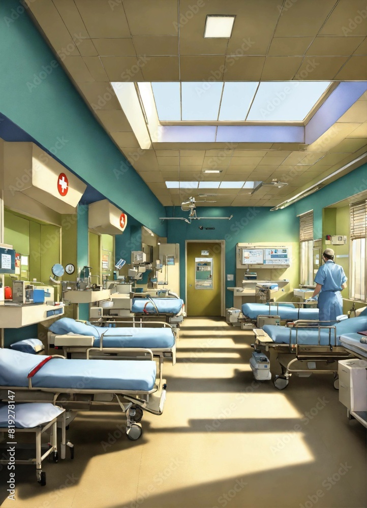 room in hroom in hospitalThe room in the hospital was dimly lit, with ...