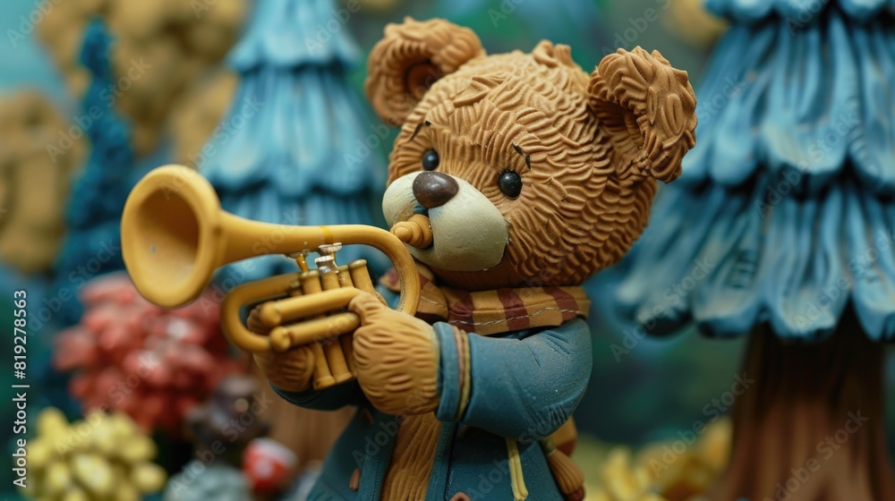 Plasticine character. Teddy bear holding a trumpet Stock Illustration ...