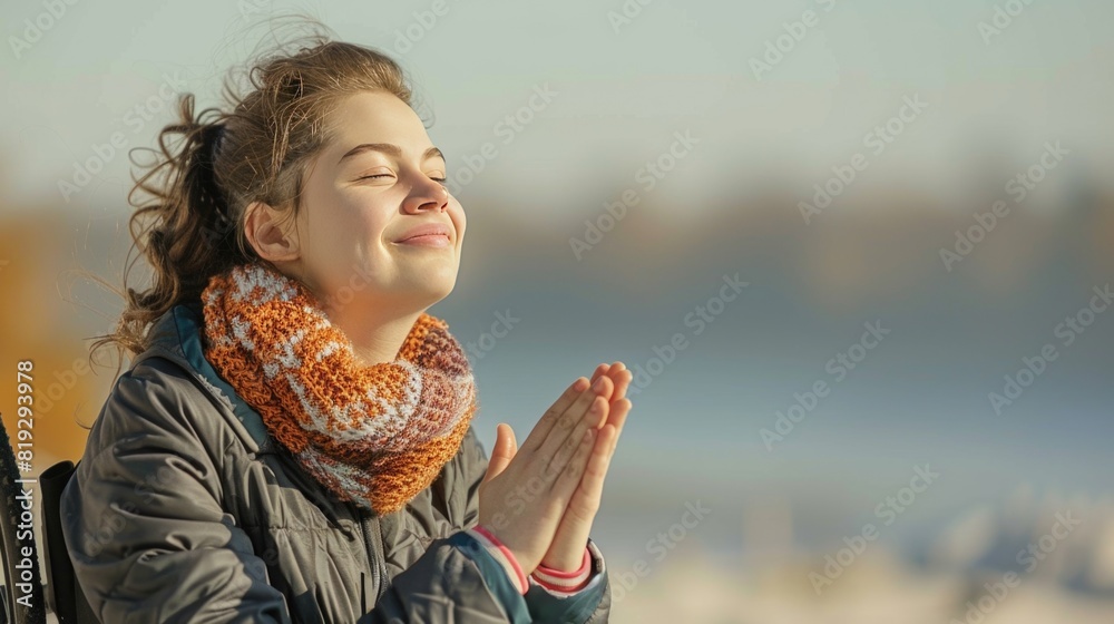 Pretty teen girl with Spinal Cord Injury. Praising the lord. Inclusion ...
