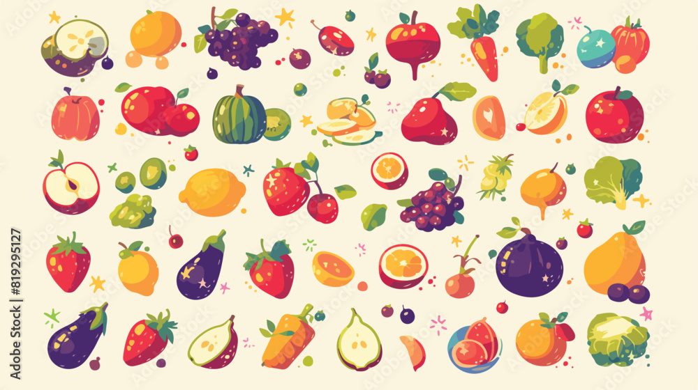 Vector fruits and vegetables ultra modern outline l Stock Vector ...