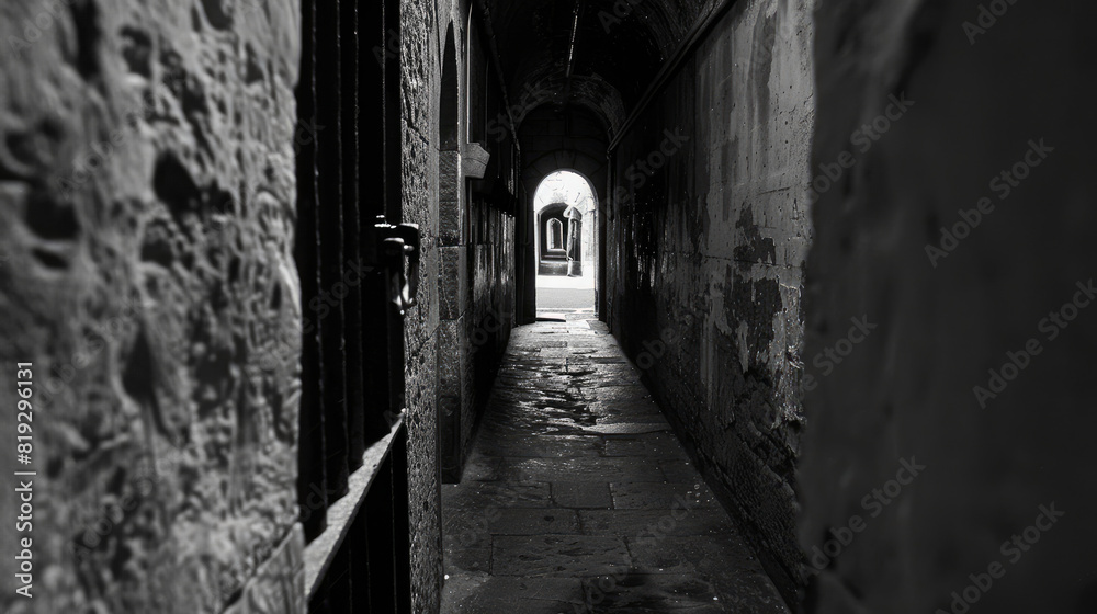 Peering through a small opening into one of the prison cells at ...