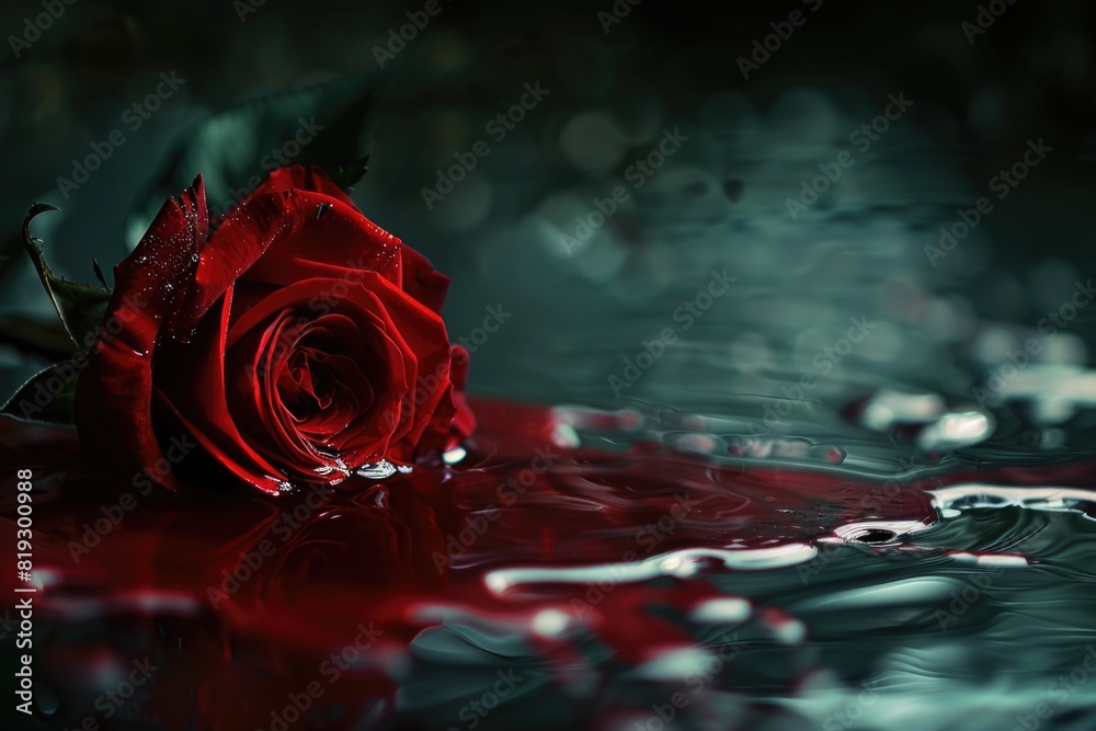 Red rose in a pool puddle of dripping blood. Blood, Red, Rose, Passion, Romance, Love, Treason ...