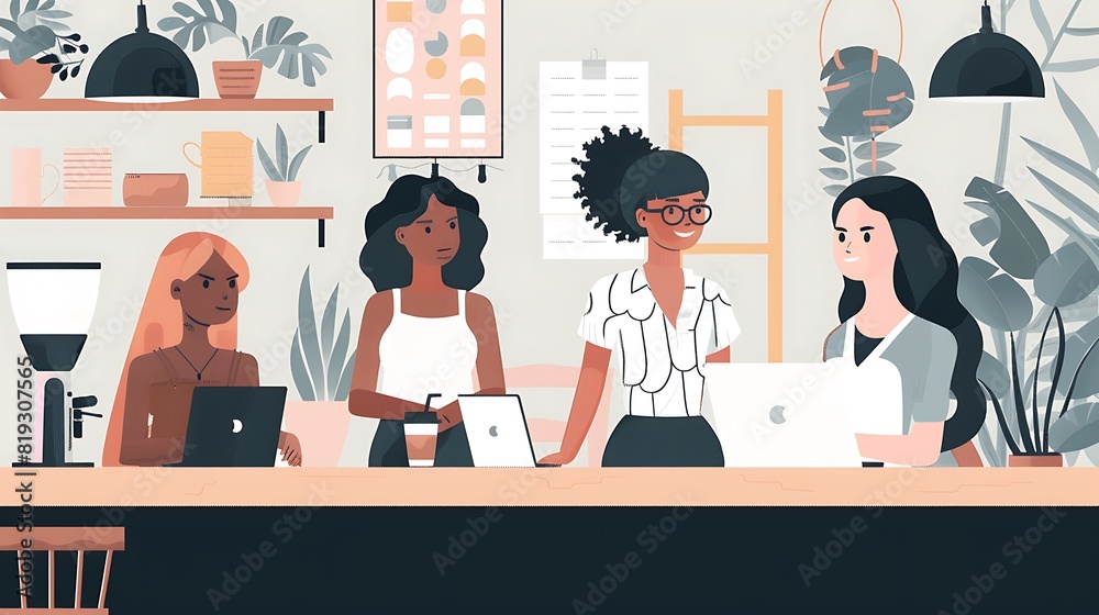 workplace, home, remote, cartoon, job, desk, character, employee ...