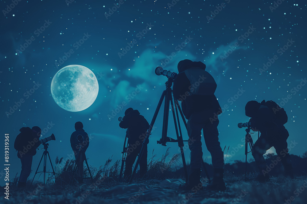 Motivated young astronomers setting up telescopes to observe the phases ...