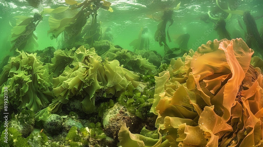 A massive collection of seaweed drifting in the ocean alongside a ...