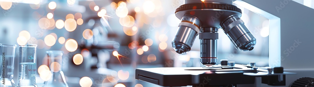 microscope in the style of design, blurred background with light ...