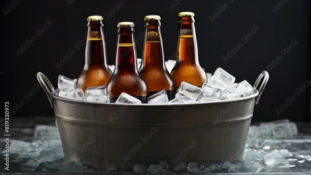 beer bottles in a bucket of ice 4K created with generative ai Stock ...