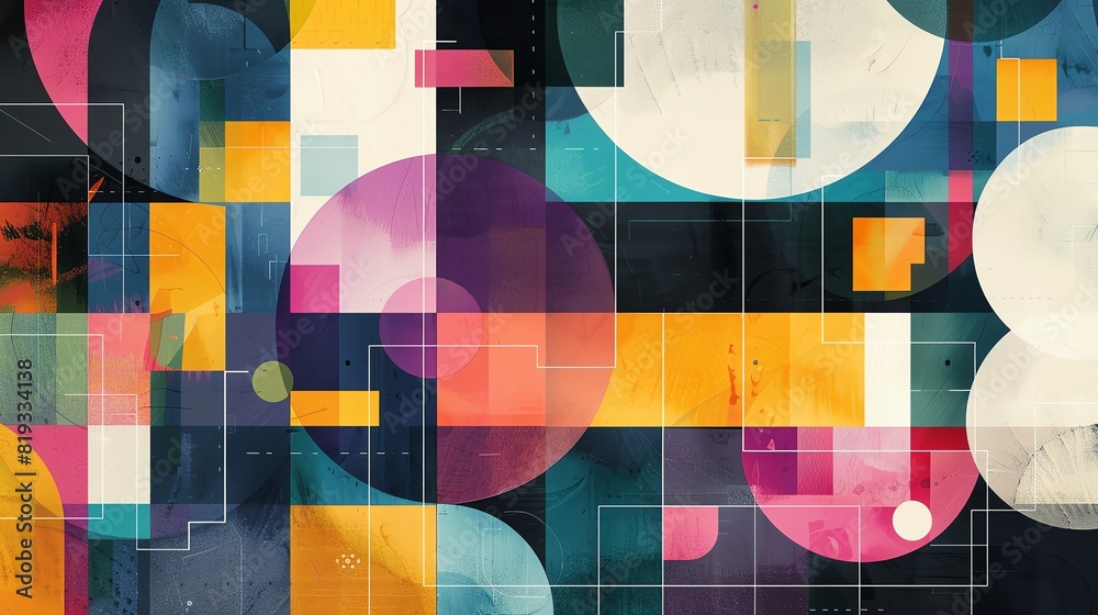 Layout An abstract grid of shapes and colors forming a cohesive design ...