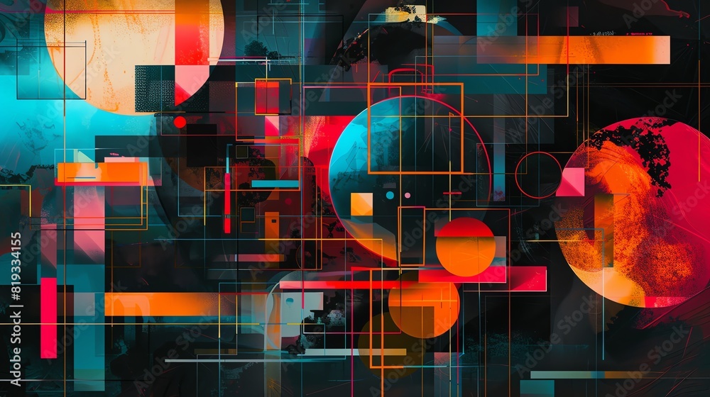 Layout An abstract grid of shapes and colors forming a cohesive design ...