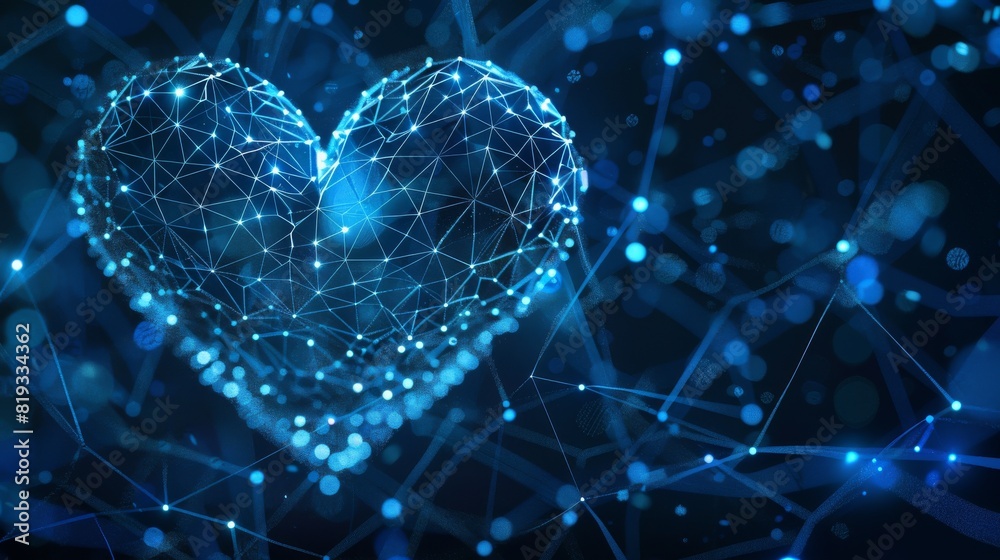 Blue futuristic digital heart shape in network lines and nodes Stock ...